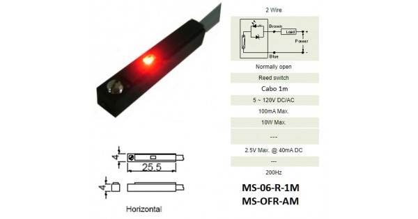 Sensor Magnético MS-06-R-1M ou MS-FD-14-R